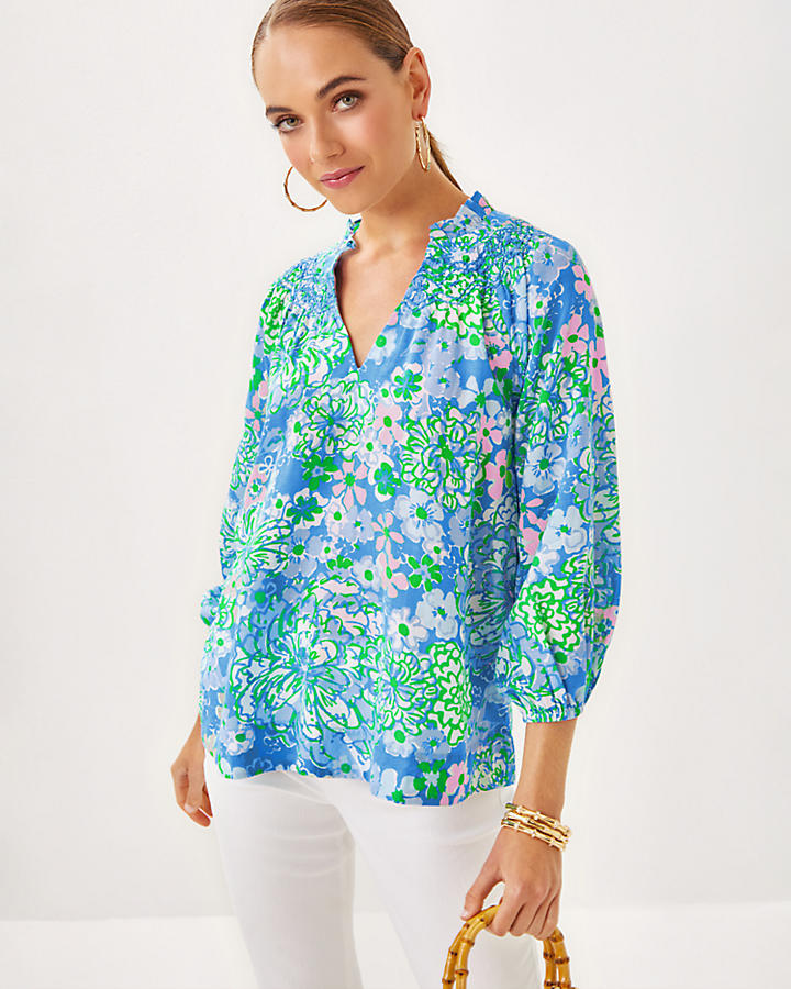 Lilly Pulitzer Lourdes Top - Sunwashed Blue Plumes In Bloom